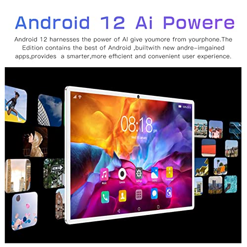 PUSOKEI 10.1in Tablet PC for Android,5G WiFi Calling Tablet for Android 12,6GB 128GB Memory 1080P HD MT6592 10 Cores Tablet,Bluetooth 5.0,Dual Band WiFi,GPS(Silver)