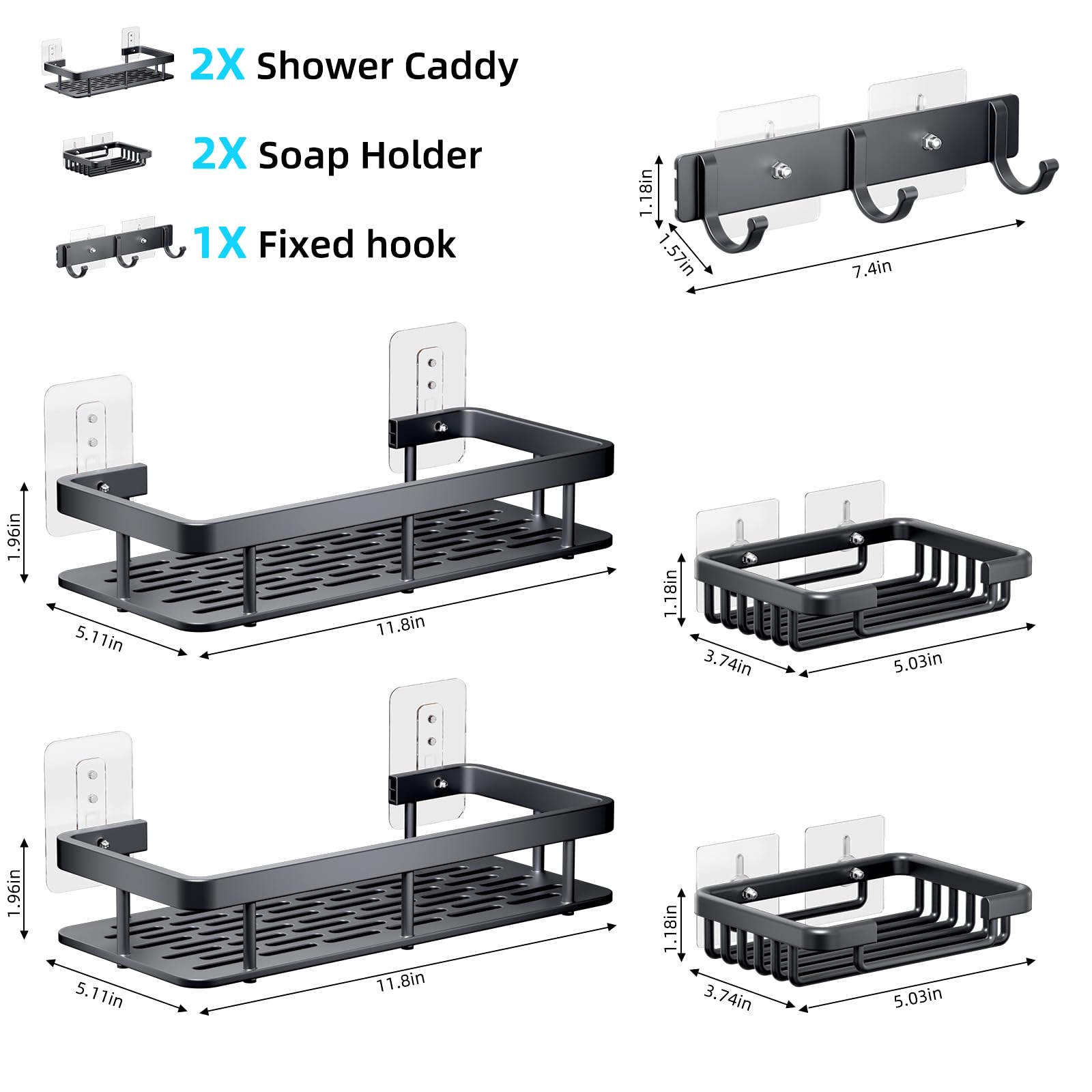 VIOY Shower Caddy-5 Pack Adhesive Shower Rack for Bathroom & Kitchen Organizers and Storage-No Drill and Strong Bearing Bathroom Shelves for Inside Shower, CZY200