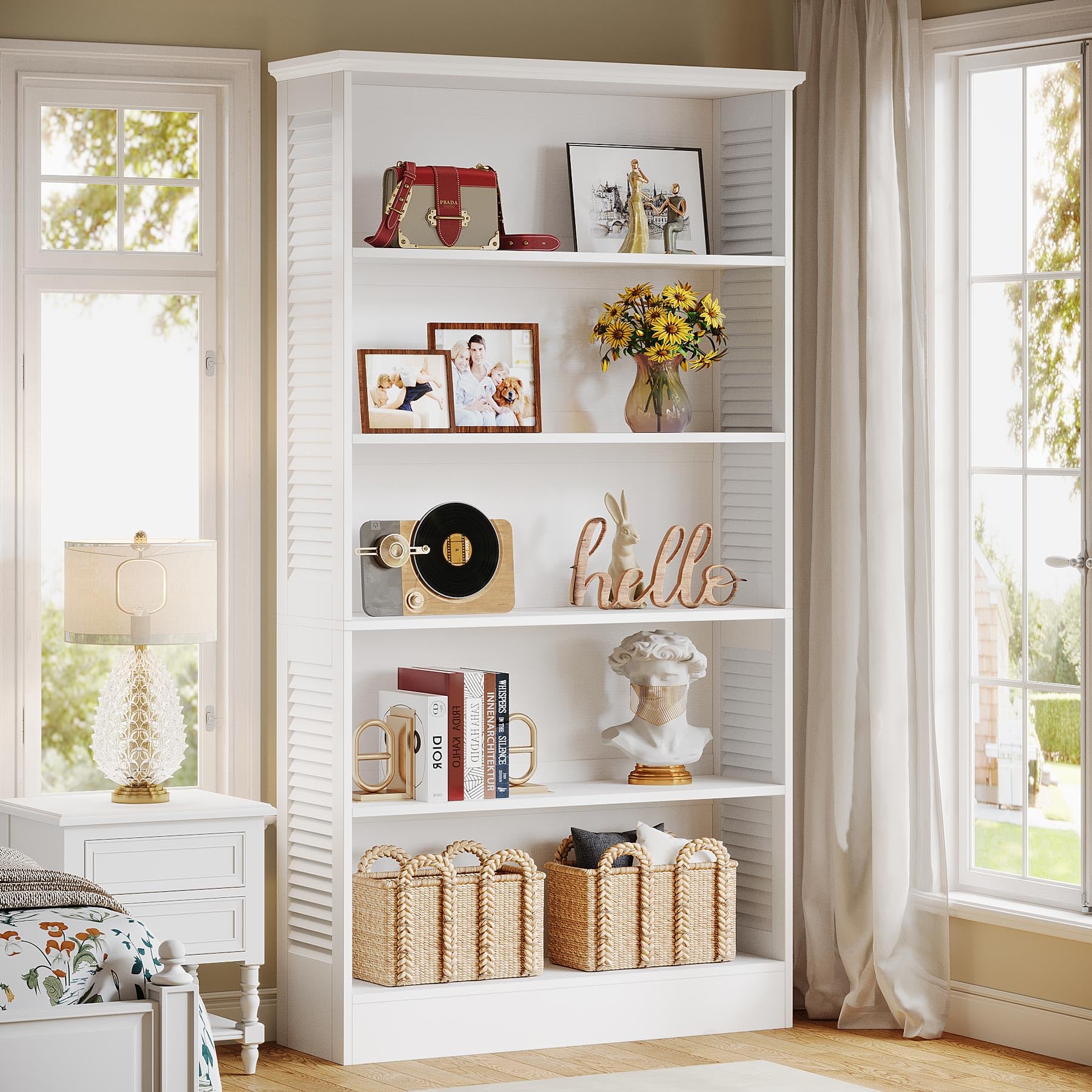 Tribesigns 5-Tier White Bookcase, 72" Tall Modern Simple Bookshelf with Storage Shelves, 39.4" Wide Floor Standing Library Bookshelf, Wood Display Shelving Unit for Living Room, Home Office (1)