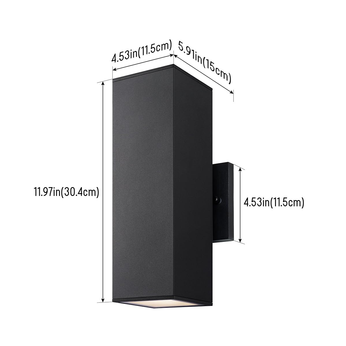 mirrea Modern Outdoor Porch Light Patio Light in 2 Lights with Aluminum Rectangular Tube and Tempered Glass Cover Waterproof Wall Sconce 2 Pack (Matte Black)