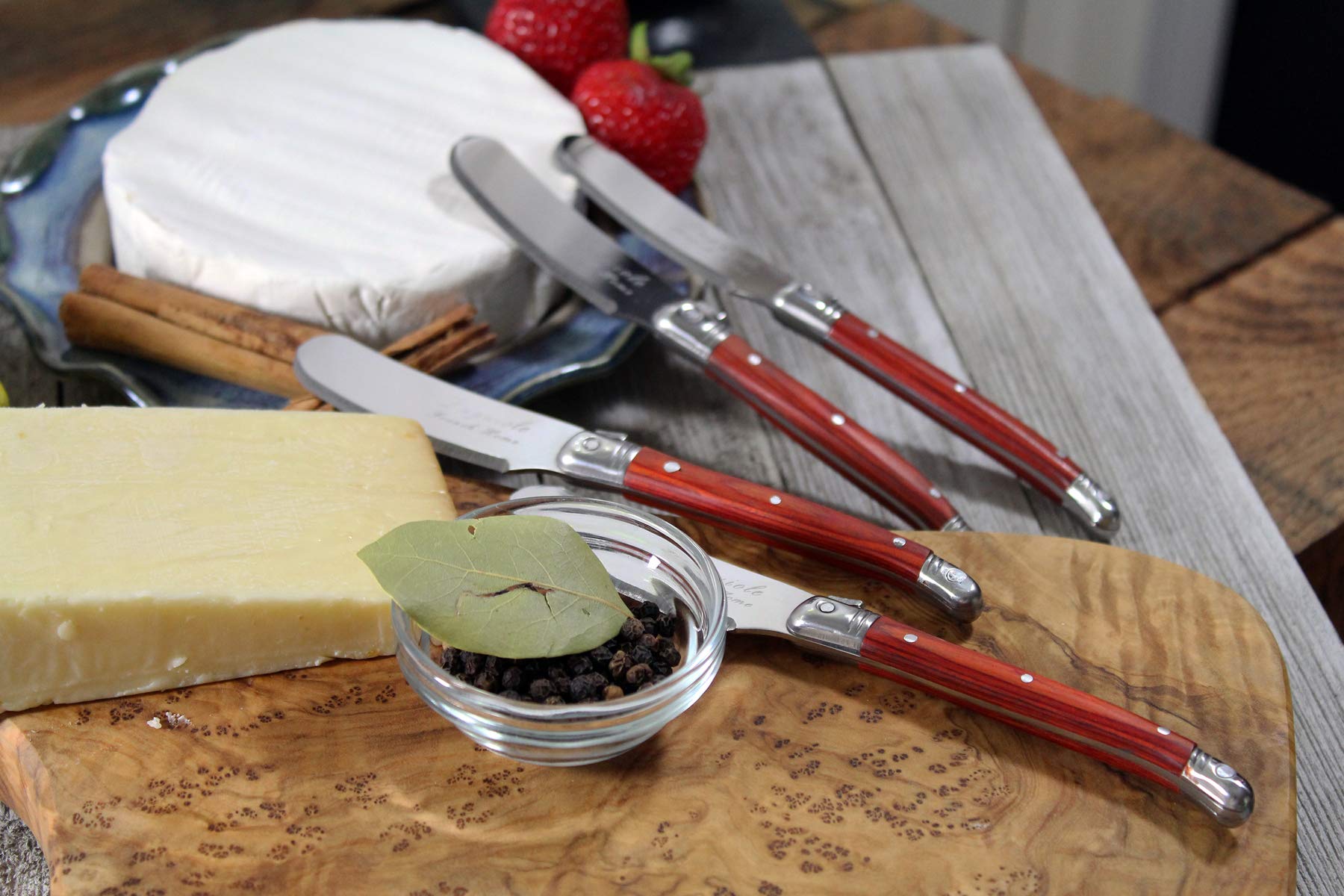 Laguiole 8-Piece Cheese Knife Set β Stainless Steel Cheese Spreaders β Dip, Cheese & Butter Knife Spreader β Cheese Knives Set for Parties β Luxurious Charcuterie Accessories (Pakkawood, Brown)