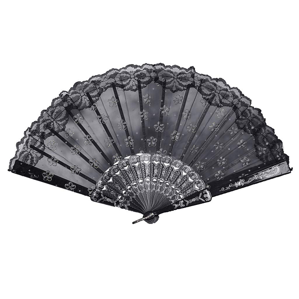 Hand Fans Folding fan Special offer folding hand-held fan Chinese style dance party wedding lace silk Dance Wedding Party Lace Silk Folding (Color : E)