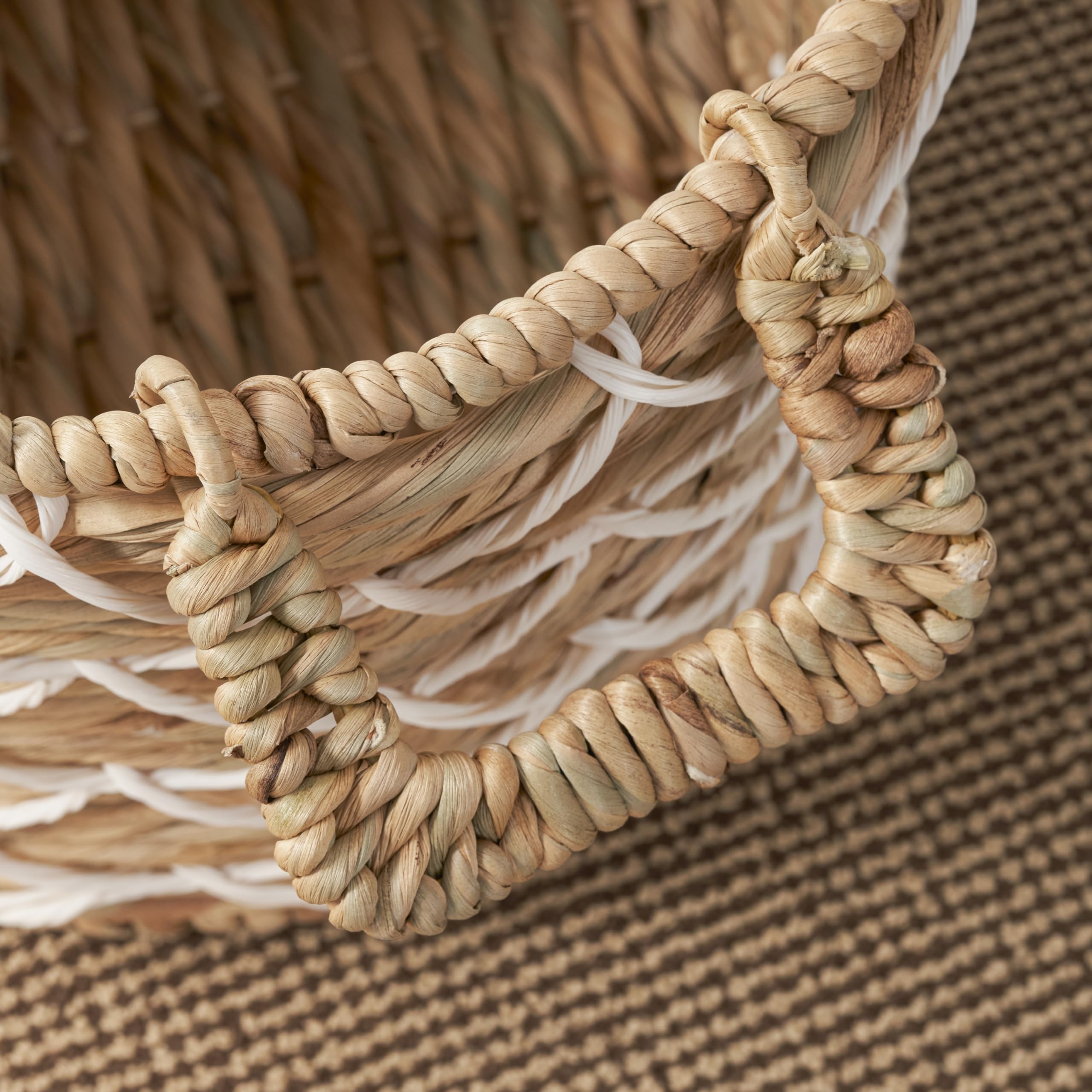 Woven Water Hyacinth Wicker with Rope Storage Basket (18" x 18" x 15" - Natural Brown) - Ideal for Halloween, Thanksgiving, and Home Organization