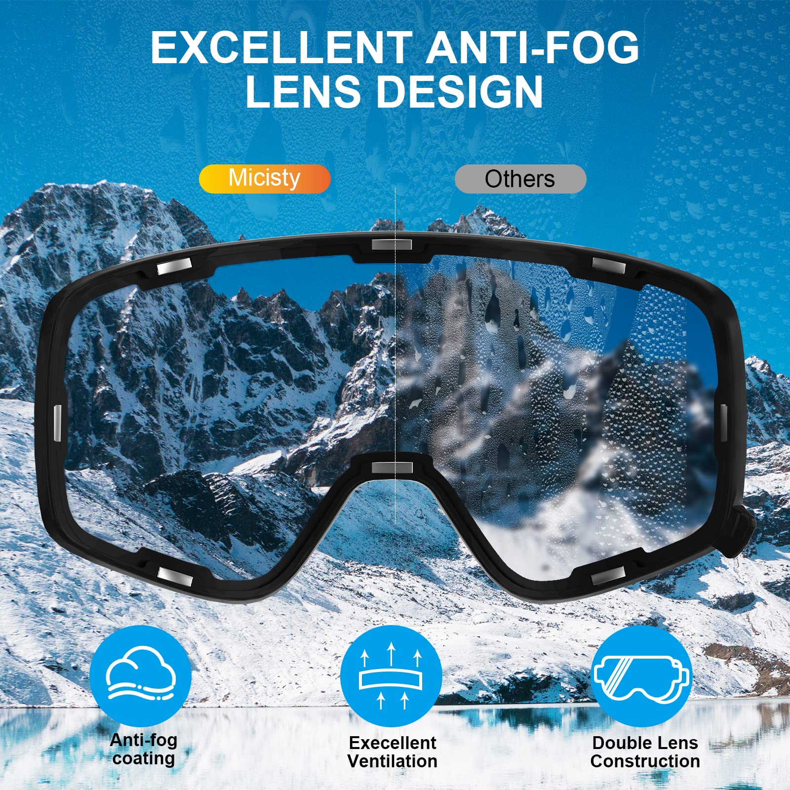 Micisty Ski Goggles Over Glasses OTG Ski Glasses Snowboard Goggles for Men Magnetic Ski Goggles Snow Goggles with Interchangeable Lens Goggles (Red)