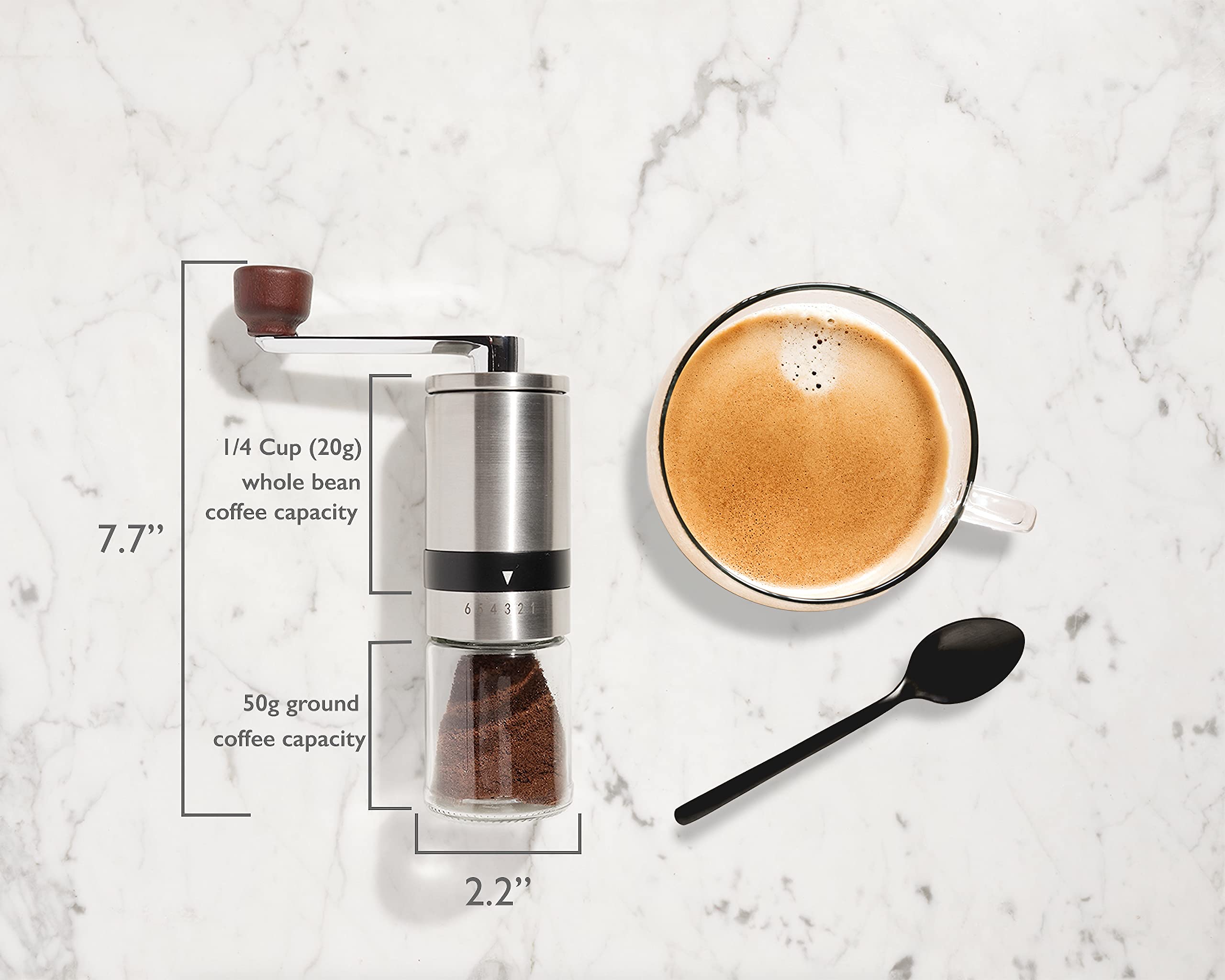 Laguna Pacific Manual Coffee Bean Grinder | 6 Coarseness Settings | Espresso Grinder, Cold Brew, French Press, Drip, | Burr Coffee Hand Grinder Coffee Mill | Home, Portable, Camping, Travel