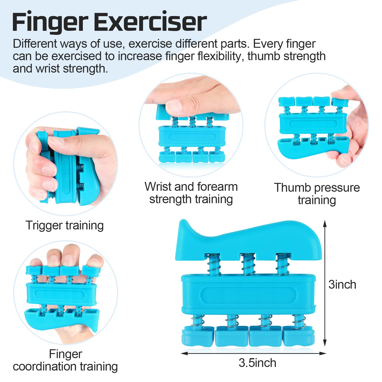 Hand Grip Strengthener Workout Kit with Forearm Grip Strength Trainer Adjustable, Finger Exerciser, Finger Stretcher, Grip Ring & Stress Relief Grip Ball for Muscle Building, Injury Recovery