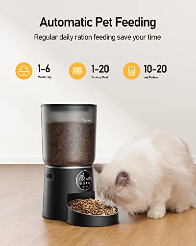Tccbac Automatic Cat Feeder, 5L Timed Dog Feeder Food Dispenser with Desiccant& Voice Recorder Function, 1-6 Meals Per Day,1-20 Portion Per Meal Stainless Steel Bowl for Pet