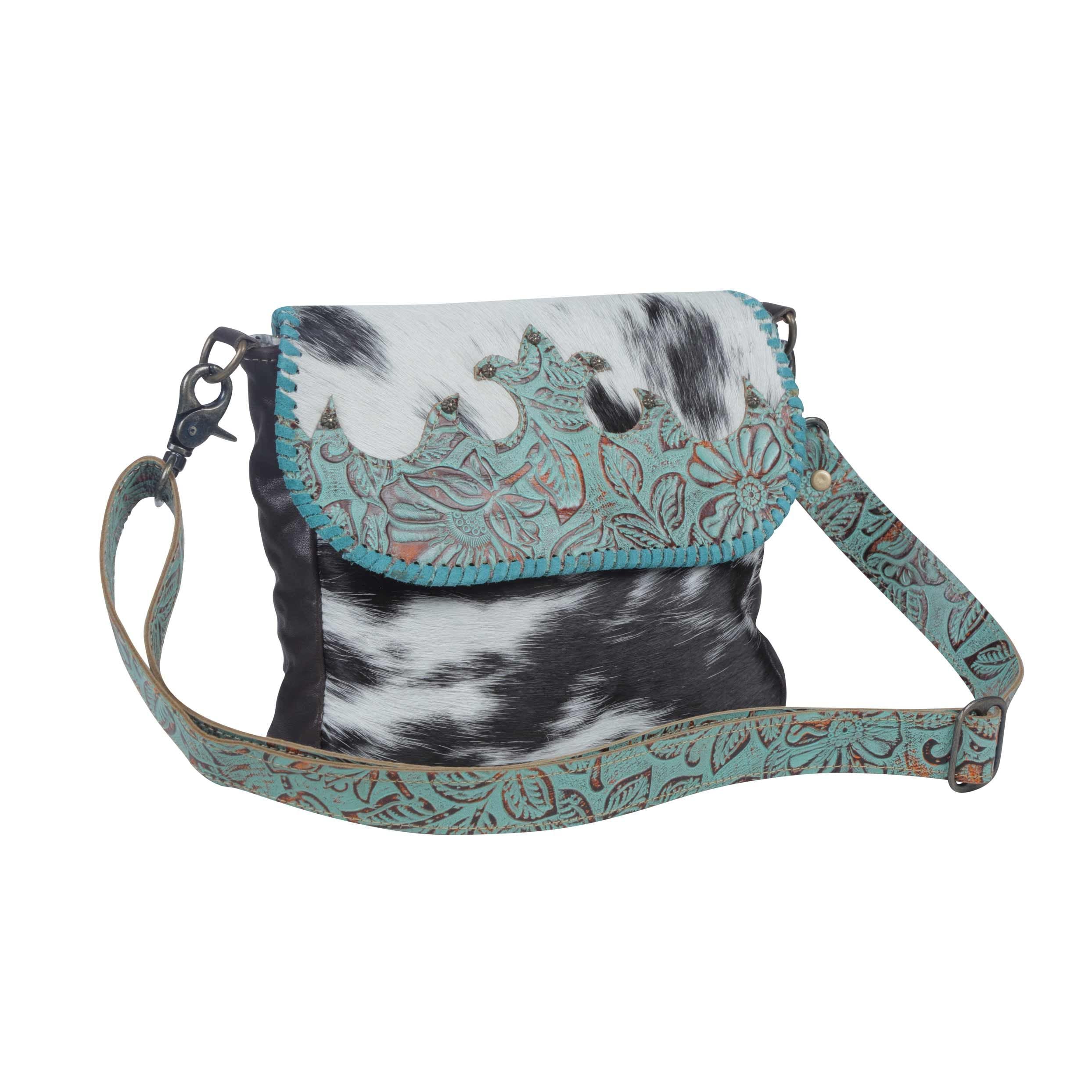 Myra Bag Turquoise Fleurs Leather & Hairon Bag S-3826