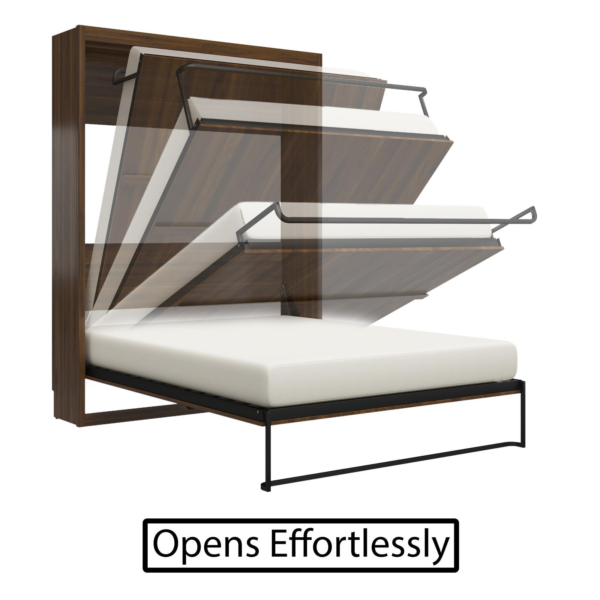 REALROOMS Halstead Multi-Functional Queen Size Fold-Out Murphy Bed with 2 Side Desk Storage Cabinets and Slide-Out Vanity Drawers for Bedroom or Guest Room, Ivory Oak