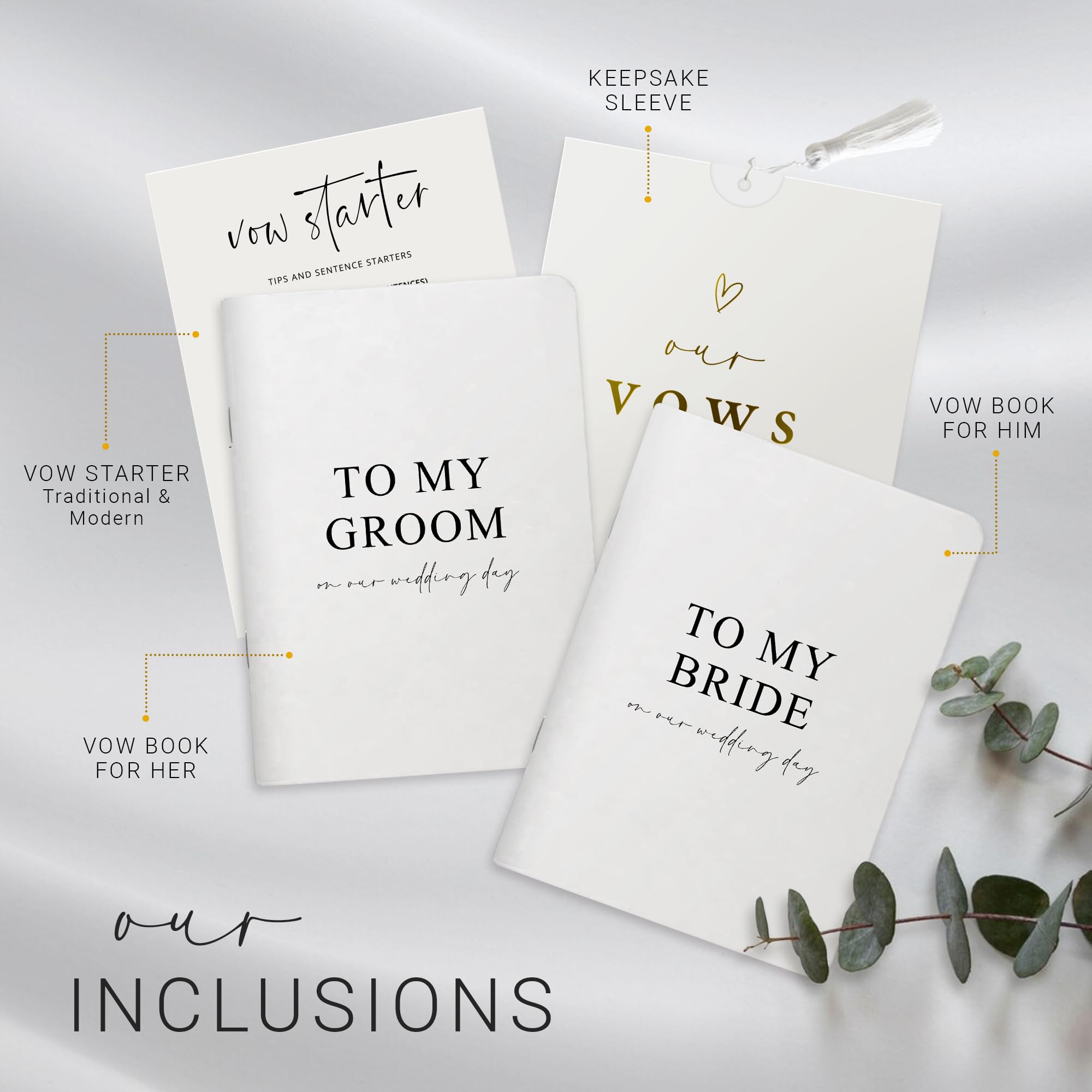 Wedding Vow Books His and Hers, Gold Foil Lettering & Keepsake Sleeve, Wedding Day Essentials, Beautiful His and Hers Gifts for the Bride and Groom (White & White)