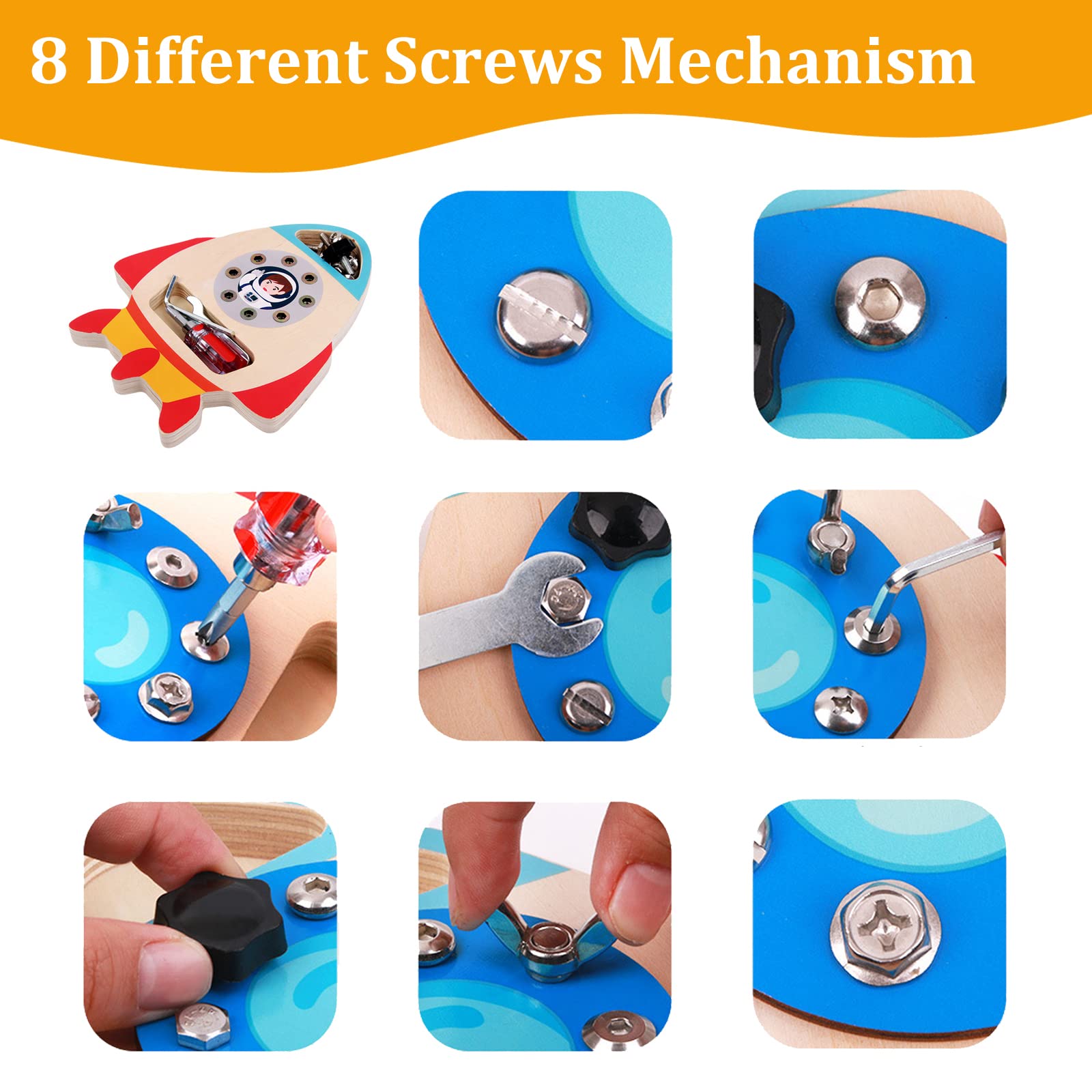MICKYU Wooden Busy Board Toys Montessori Screwdriver Tools Set Fine Motor Skills Development Toys for Toddlers Boys