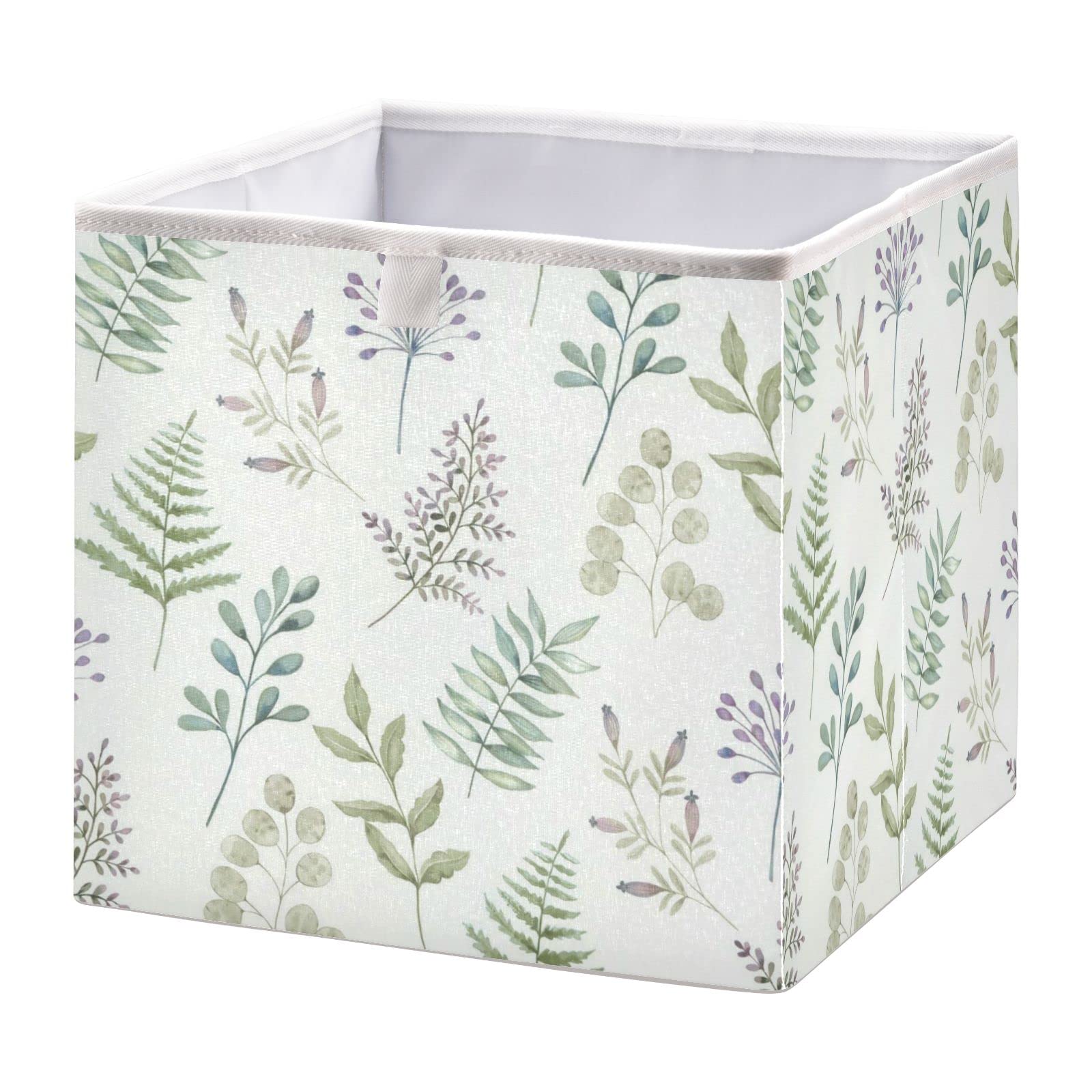 Kigai Storage Basket White Flowers Leaves Foldable Storage Bin 15.8 x 10.6 x 7 Inches Cube Storage Baskets Box for Shelves Closet Laundry Nursery Bedroom Home Decor