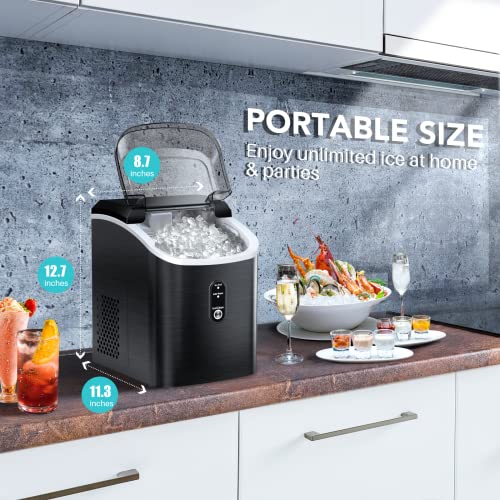 Nugget Ice Maker Countertop, FREE VILLAGE Pebble Ice Maker Machine, 33Lbs/Day, Self-Cleaning & Quiet, Portable Ice Machine with 1.2Qt Water Reservoir, Ice Scoop and Basket for Home Office Party RV