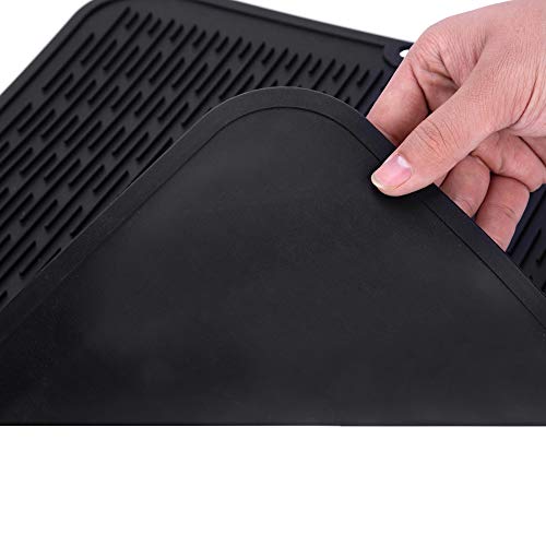 Piduules Eco-friendly Silicone Dish Drying Mat Large Reusable Non-slipping and Heat Resistant Dish Quick Drying Pad, Dishwasher Safe, Black XL 18βx15.8β