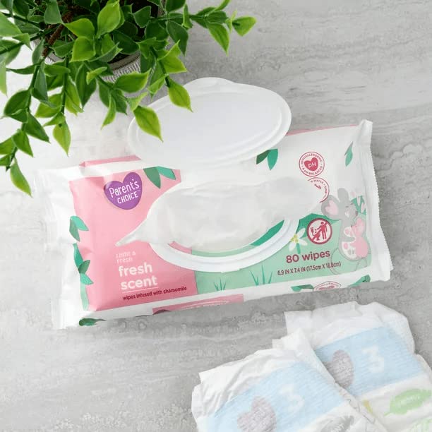 Parent's Choice Light & Fresh Baby Wipes, 3 Flip-Top Packs of 80 (240 Total Wipes)
