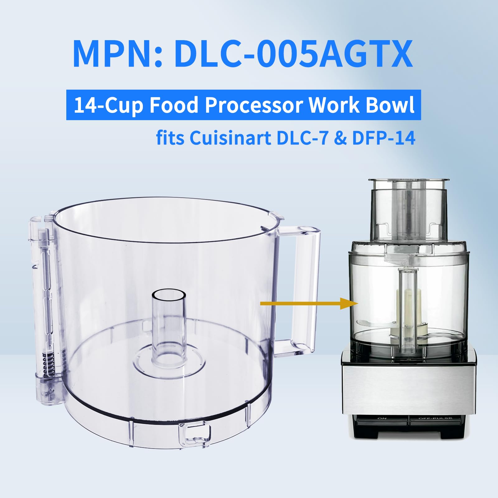 Vanshly DLC-005AGTX,14-Cup Food Processor Work Bowl Compatible with Cuisinart DLC-7 & DFP-14,NOTE:This bowl features 2 tabs on the top rim of the workbowl