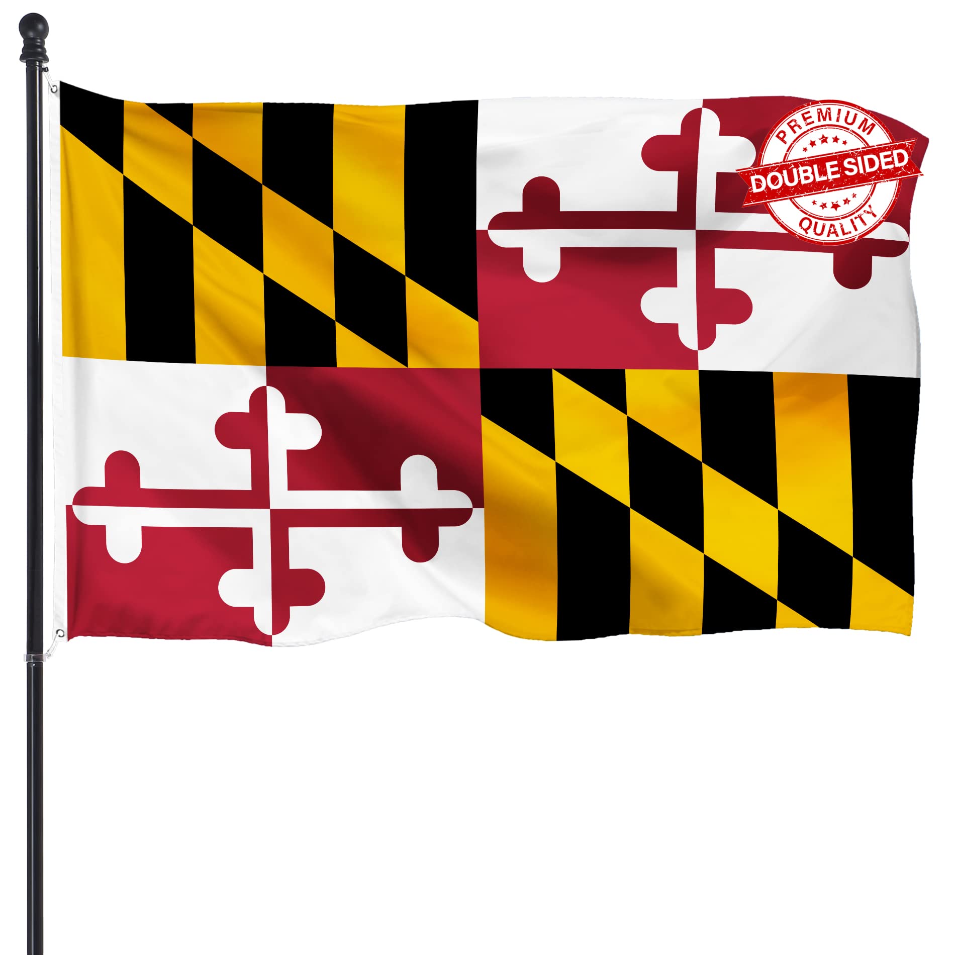 POZOY 3x5ft Double Sided Maryland State Flag, Upgraded Heavy Duty 3 Ply Polyester MD State Flags, Vivid Print, Fade Proof, Double Stitched and Brass Grommets for Indoor and Outdoor Decor (Maryland)