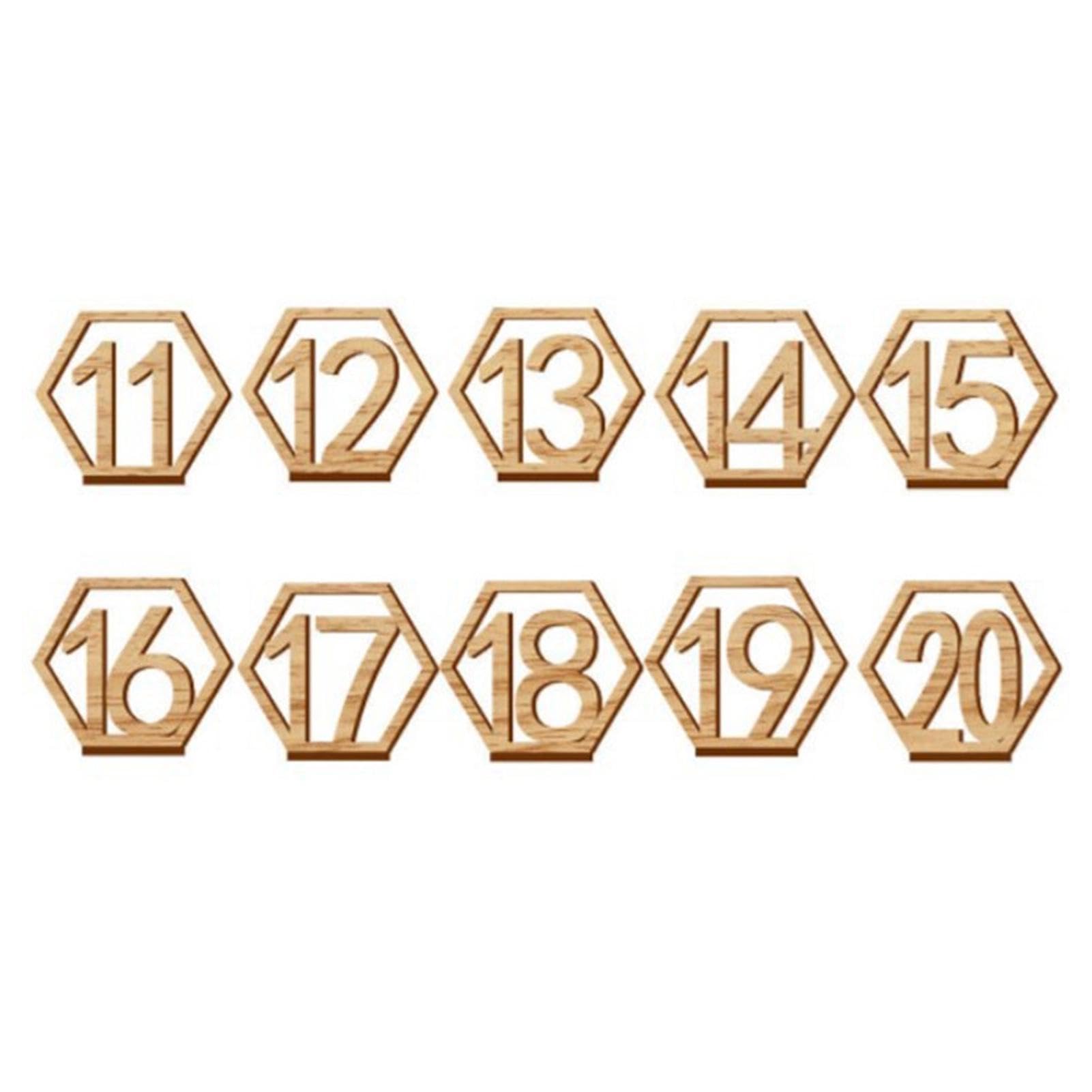 SYCOOVEN Wooden Table Numbers, 1-10 Wedding Table Numbers with Holder Base, Double Sided Hexagon Shape Perfect for Wedding, Party, Events or Catering Decoration(11-20)