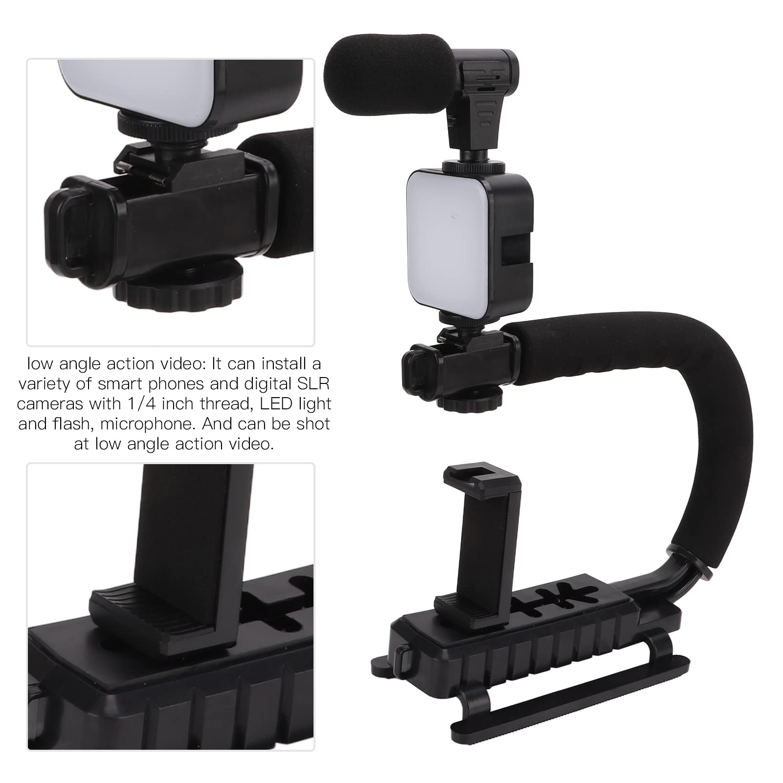 Handheld Camera Stabilizer, Noise Reduction Microphone 1/4 inch Thread U Shape Camera Stabilizer Anti Loose Standard 0.64cm Thread for Outdoor for Shooting