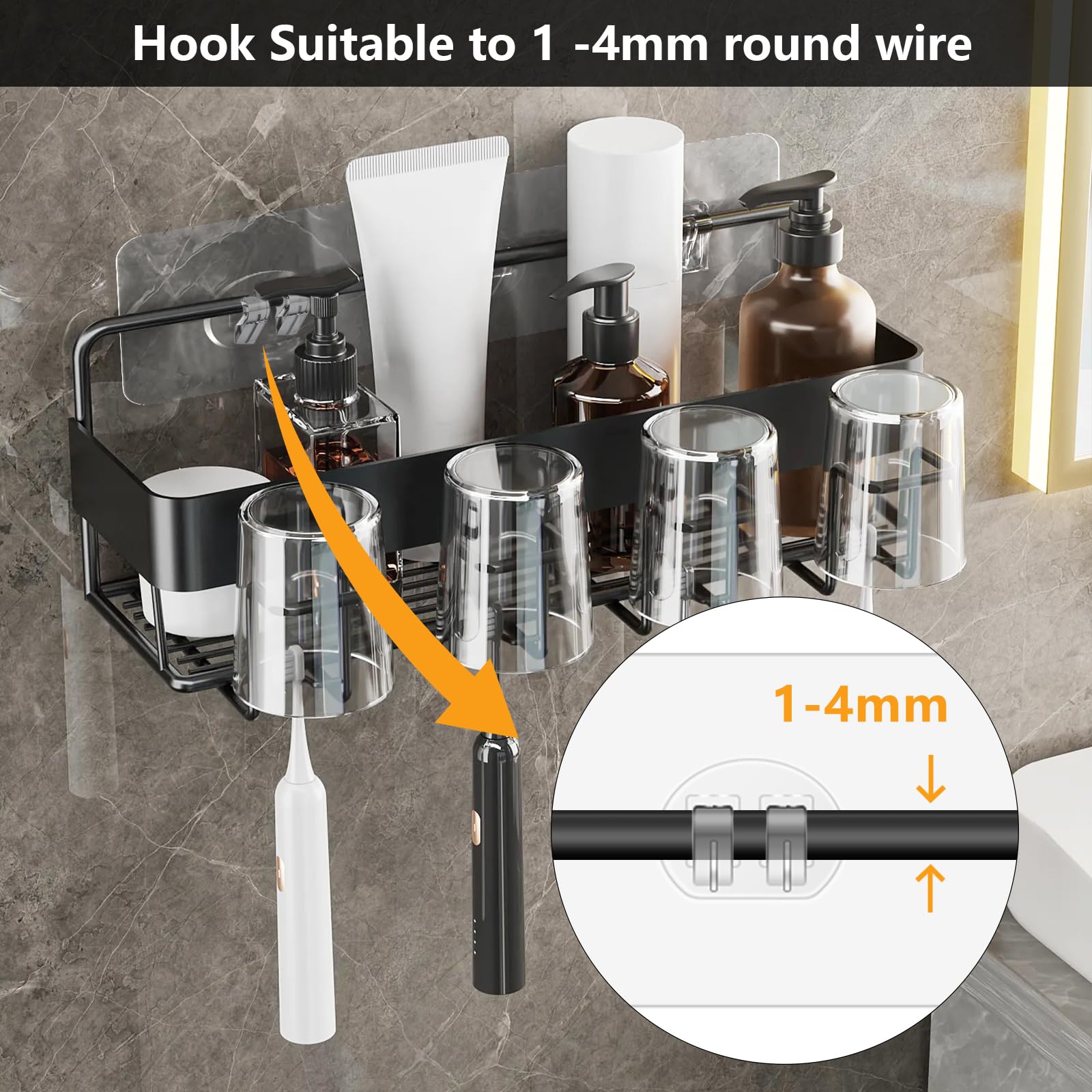 Spiglamm 4 PCS Shower Caddy Adhesive Hooks Replacement, Shower Shelf Adhesive Replacement, Strong Adhesive Shower Hooks for Shower Caddy Shelves Rack Basket Holder, No Drilling