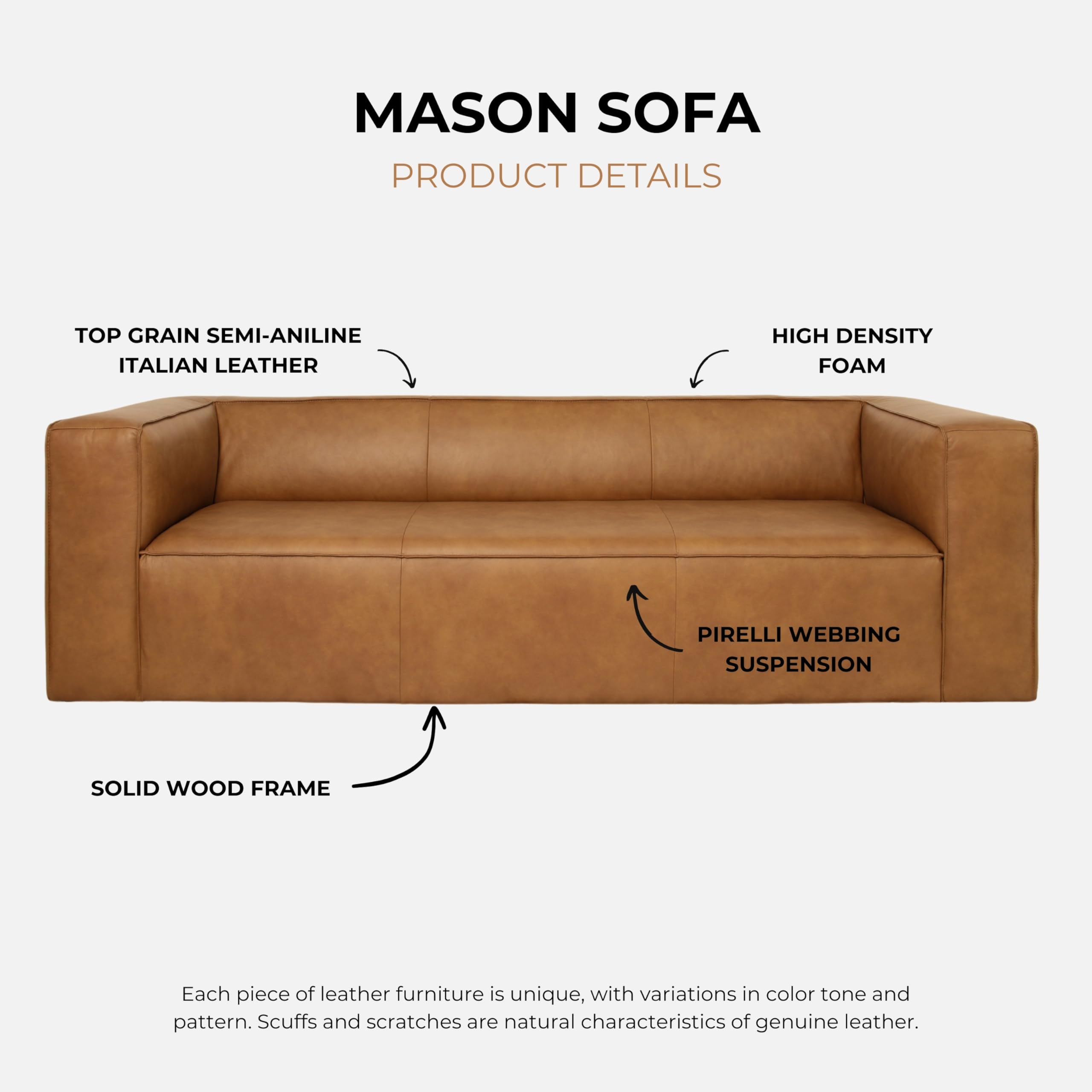 Omax Decor Mason 90" Modern Genuine Top Grain Leather Sofa (Black)