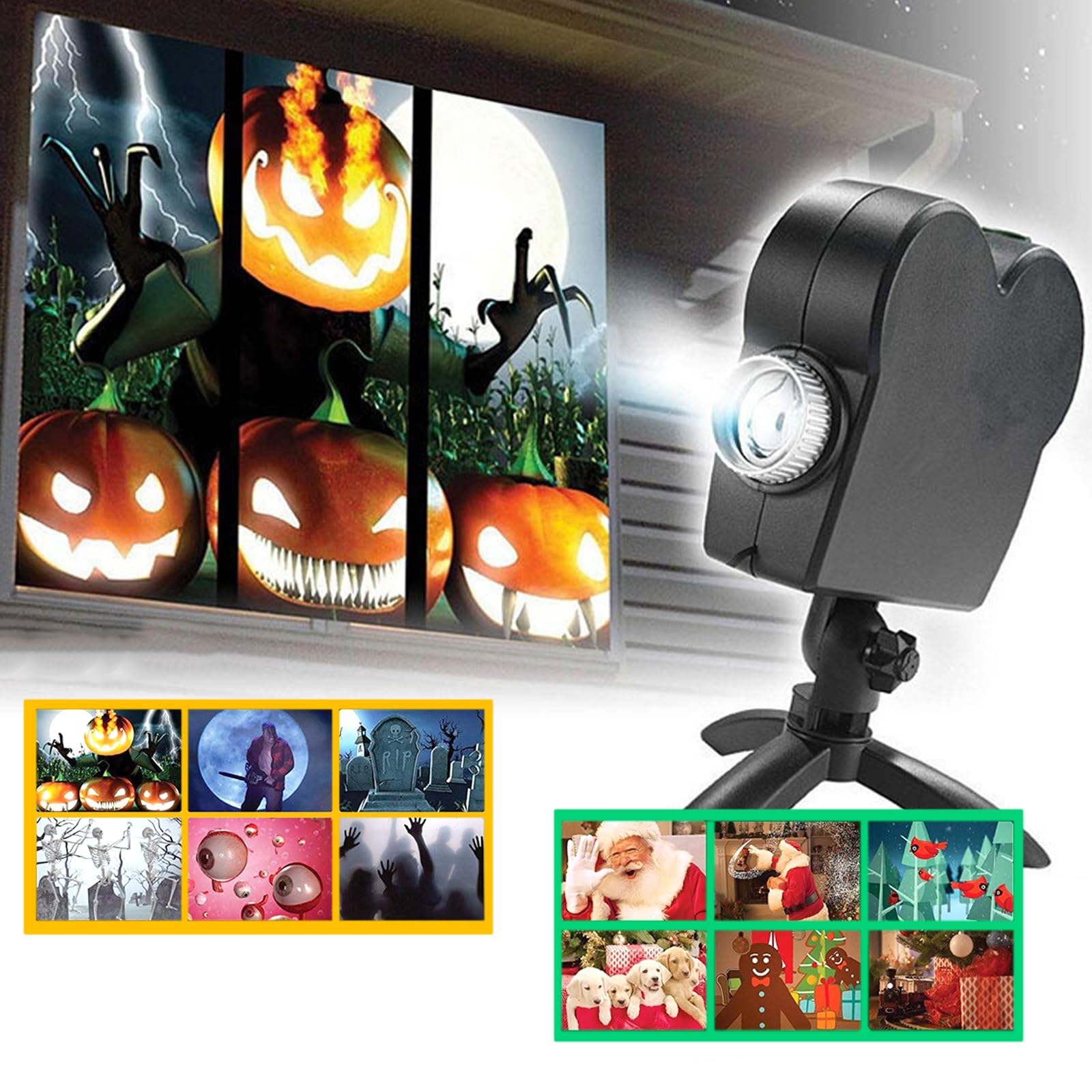 Halloween Window Projector,Christmas LED Holographic Projection Lights,3D Moving Ghost Skeletons Projection Lamp for Indoor/Outdoor, Holiday, Christmas, Party Decor (black)