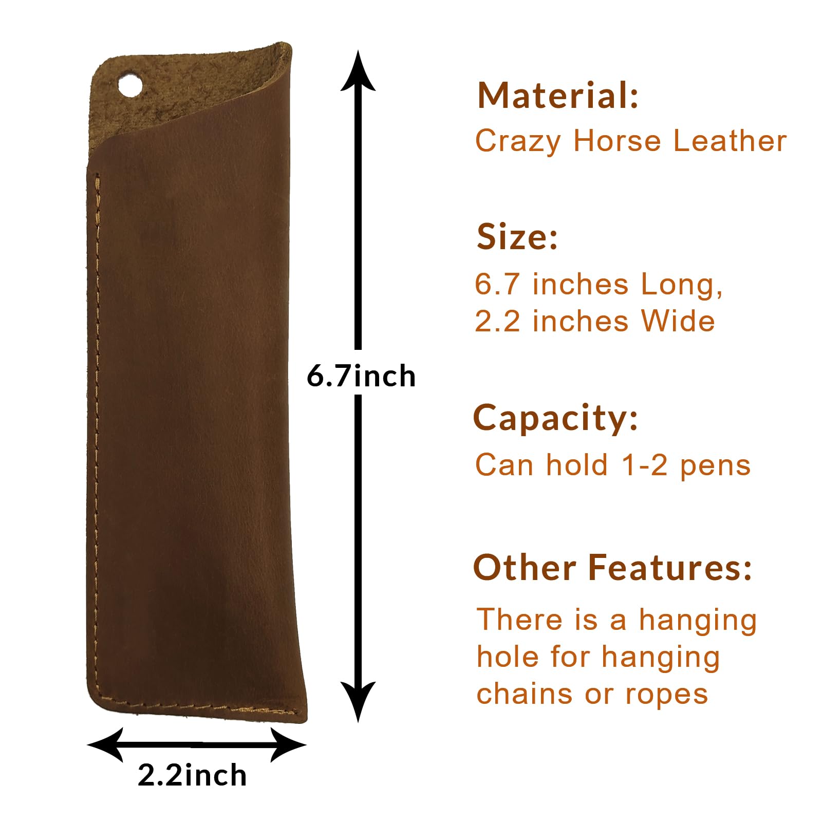 XQIGI Genuine Leather Pen Case Holder, Handmade Double Pen Case Fountain, Pencils Protective Sleeve Large Pens Pouch Cover (Bourbon Brown)