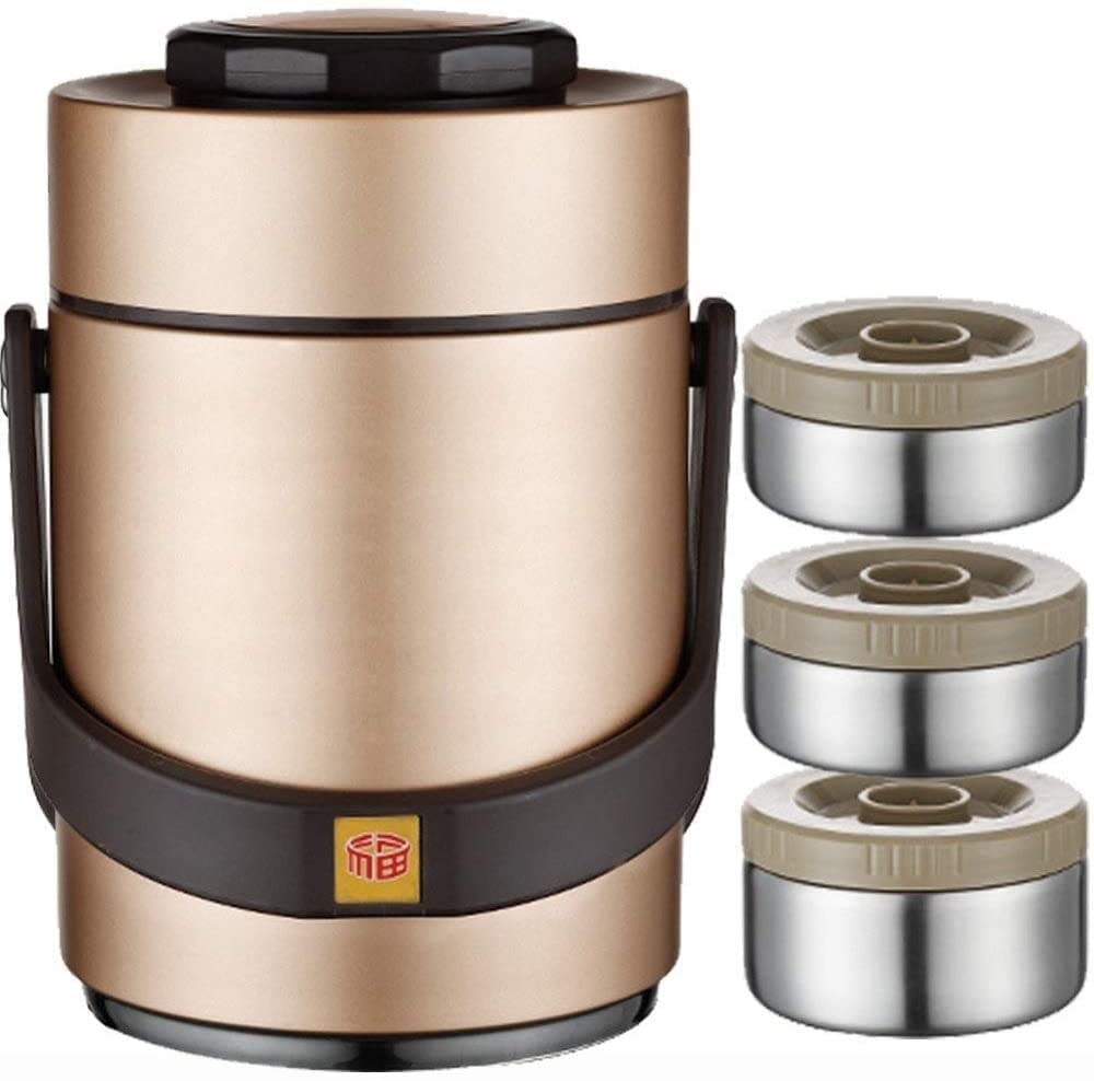 LZLZ Soup Thermos 3 Tier Insulated Food Jar Food Container, Thermo Food Jar, Soup Thermos For Adults, Food Thermos For Hot Food For Adults, Thermos Soup (Color : Gold, Size : 2300ml)