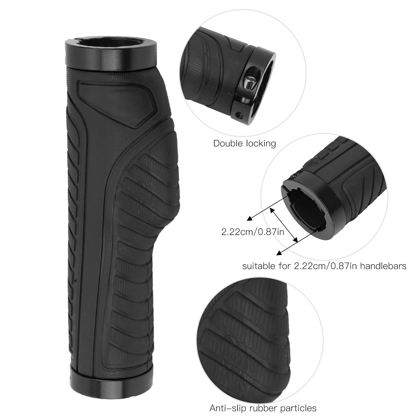 Handlebar Grips, Antislip Double Lock Rubber Bike Handle Grips Mountain Bike Soft Handlebar Grips Accessory for Ergonomic Design(Black)