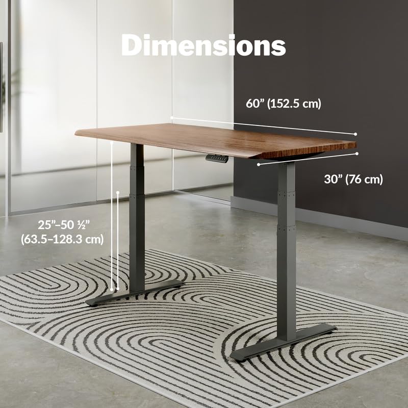 Vari ComfortEdge Electric Height Adjustable Standing Desk - 60x30 Varidesk Sit-Stand Desk for Home Office, Sloped Ergonomic Front Edge, Stable T-Style Legs, Easy Assembly - Walnut - 2 Packages