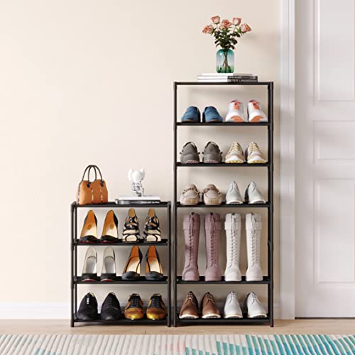 SHELAKET Stackable Small Shoe Rack,Upgrade 4-Tier Kids Shoe Shelf Storage Organizer for Entryway, Hallway and Closet (Black)