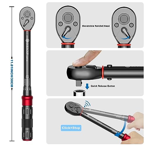 SUERCUP 3/8-Inch Drive Click Torque Wrench - 5-45 Ft-Lb/6.8-61Nm, ±3% High Accuracy Torque Wrench,Dual-Direction Adjustable 72 tooth Click Torque Wrench for Bike, Motorcycle and Car Repair