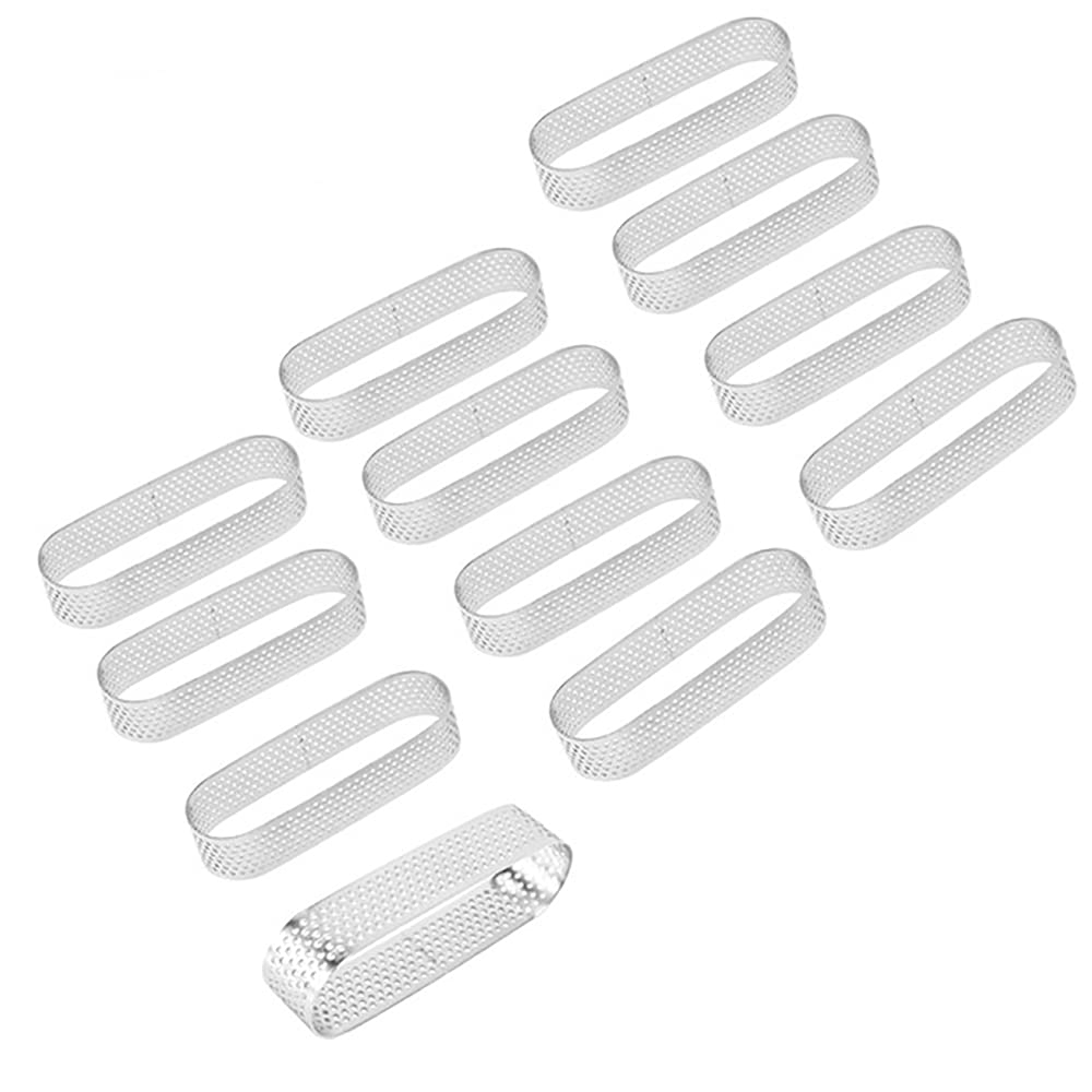Lyzeous 12Pcs Oval Tartlet Dessert Mousse Fruit Pie Tart Ring Quiche Cake Mold, Stainless Steel Tart Mousse Ring