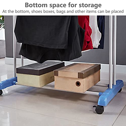 TOLUON Clothes Drying Rack, Movable Drying Rack with 4 castors, 3 Tier Clothes Horses Rack, Laundry Garment Dryer Stand with Two Side Wings for Home (Blue)