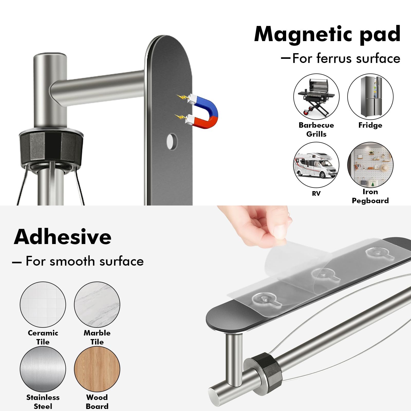 KIHOGEM Magnetic Paper Towel Holder, One Hand Operable Paper Towel Holder Wall Mount with Strong Magnetic Backing and Self-Adhesive for Kitchen Refrigerator RVs Grill Garage(Silver)