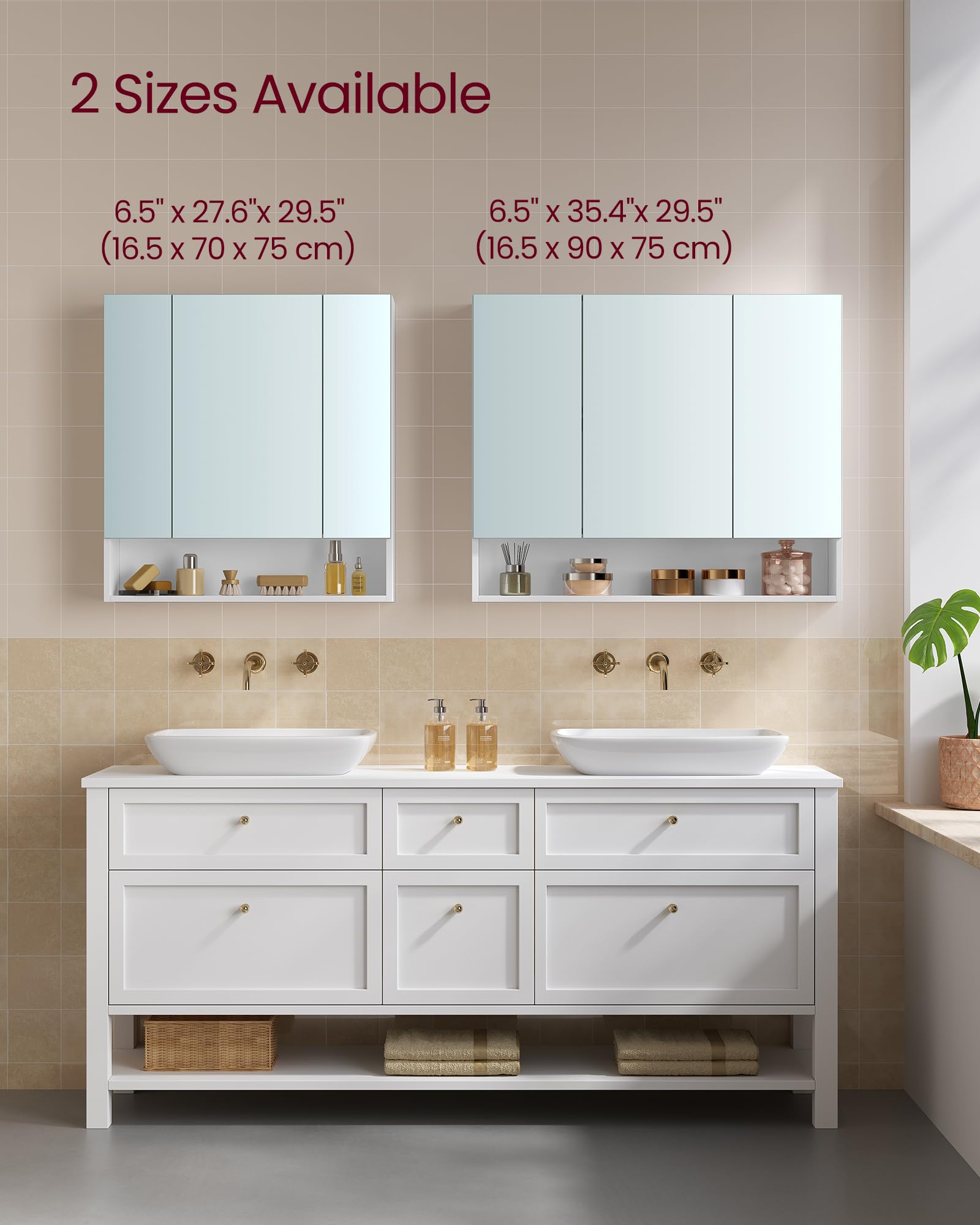 VASAGLE Medicine Cabinet Mirror, Bathroom Mirror with Storage, Bathroom Mirror Cabinet, Wall Mirror Cabinet, Open Compartment, Adjustable Shelves, 6.5 x 27.6 x 29.5 inches, Cloud White UBBK129W01