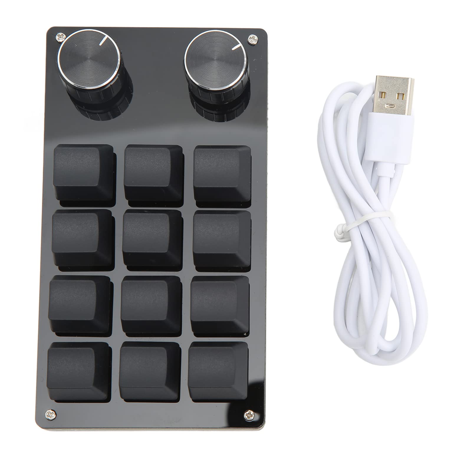 Programmable Macro Keyboard, Black DIY Mini Keyboard 2 Knobs for Gaming
