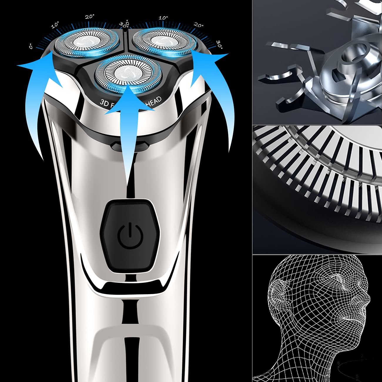 WELIRY Electric Razor for Men Electric Shaver Mens for Shaving with Pop-up Trimmer Electric Rotary Shavers for Men Wet & Dry Cordless Waterproof USB Rechargeable