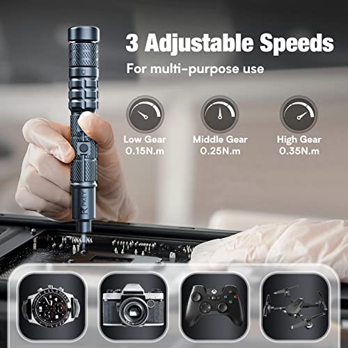 PKEY Cordless Electric Screwdriver Set, Mini Electric Screwdriver, 28 Magnetic Bits, 3 Gears Torque, Two batteries,Rechargeable Portable Repair Tool Kit for Electronics Laptops Clocks Glasses Camera