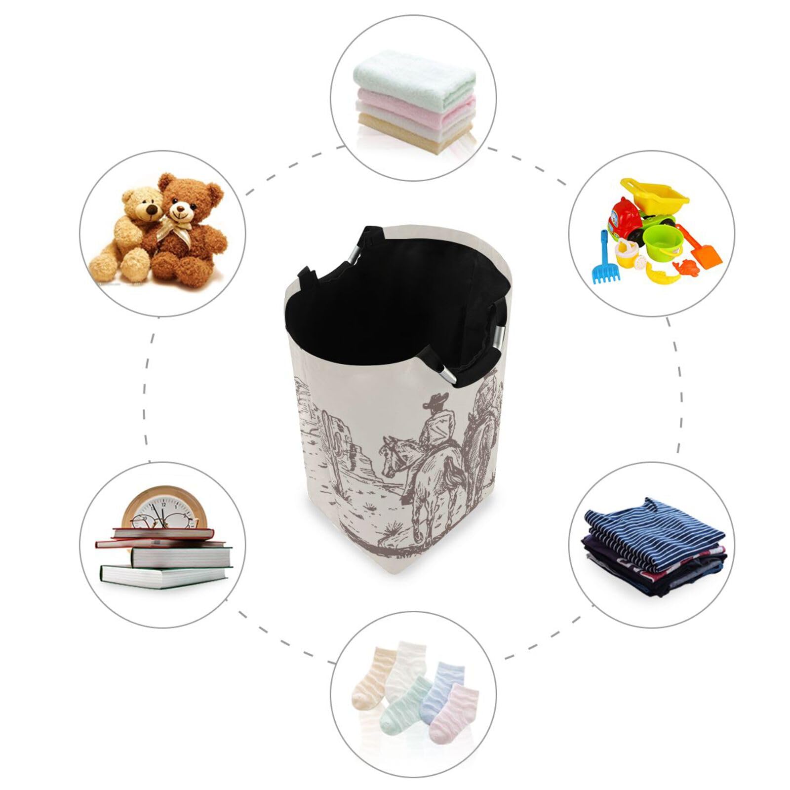 XUWU 50L Laundry Basket Foldable Laundry Hamper with Padded Handles Waterproof Durable Clothes Hamper Storage Basket for Toys Clothes Organizer (Cowboy), LB257