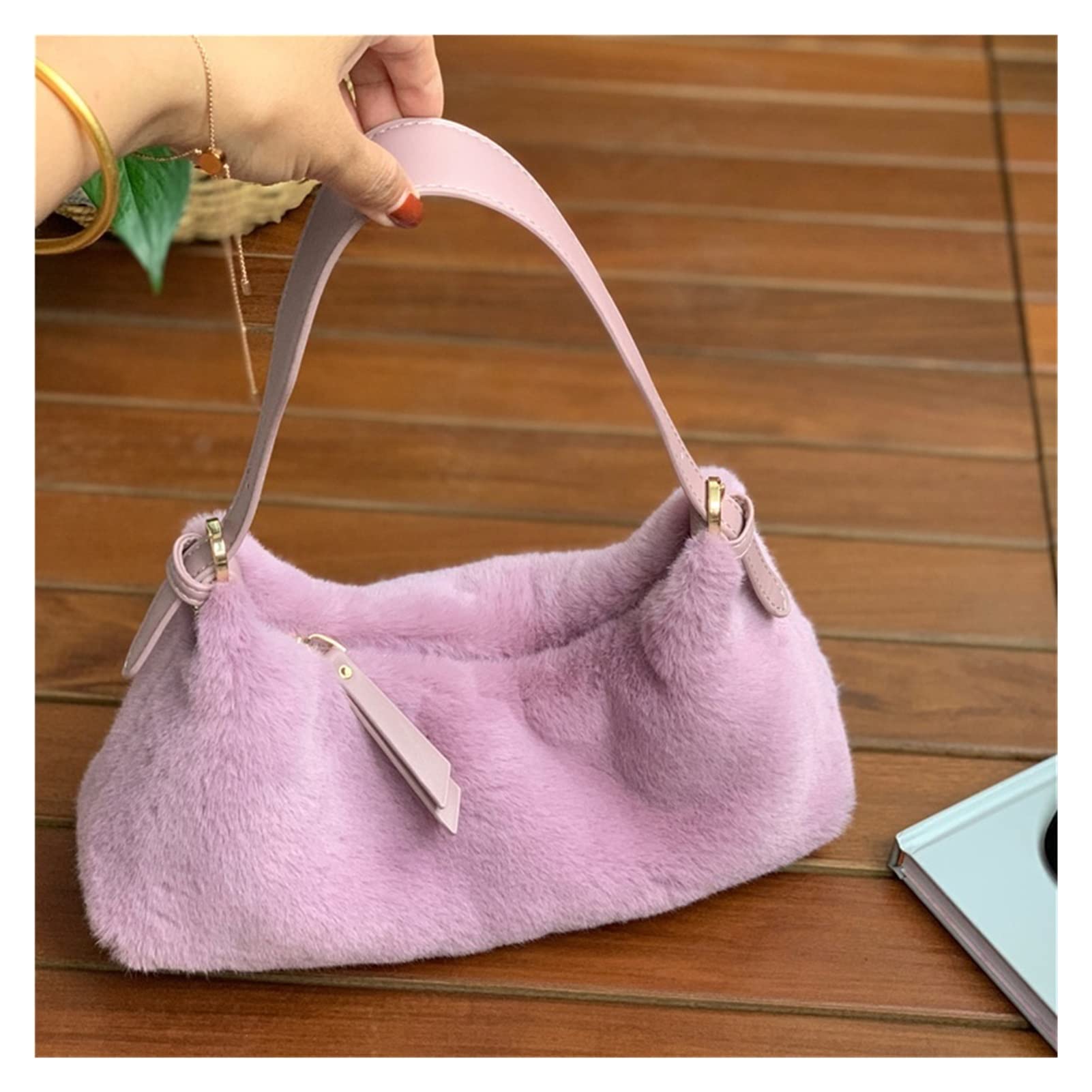 N/A Plush Women Shoulder Bag Winter Mini Bags All-match Handbag Fluffy Solid Female Bag (Color : Pink, Size : One Size)