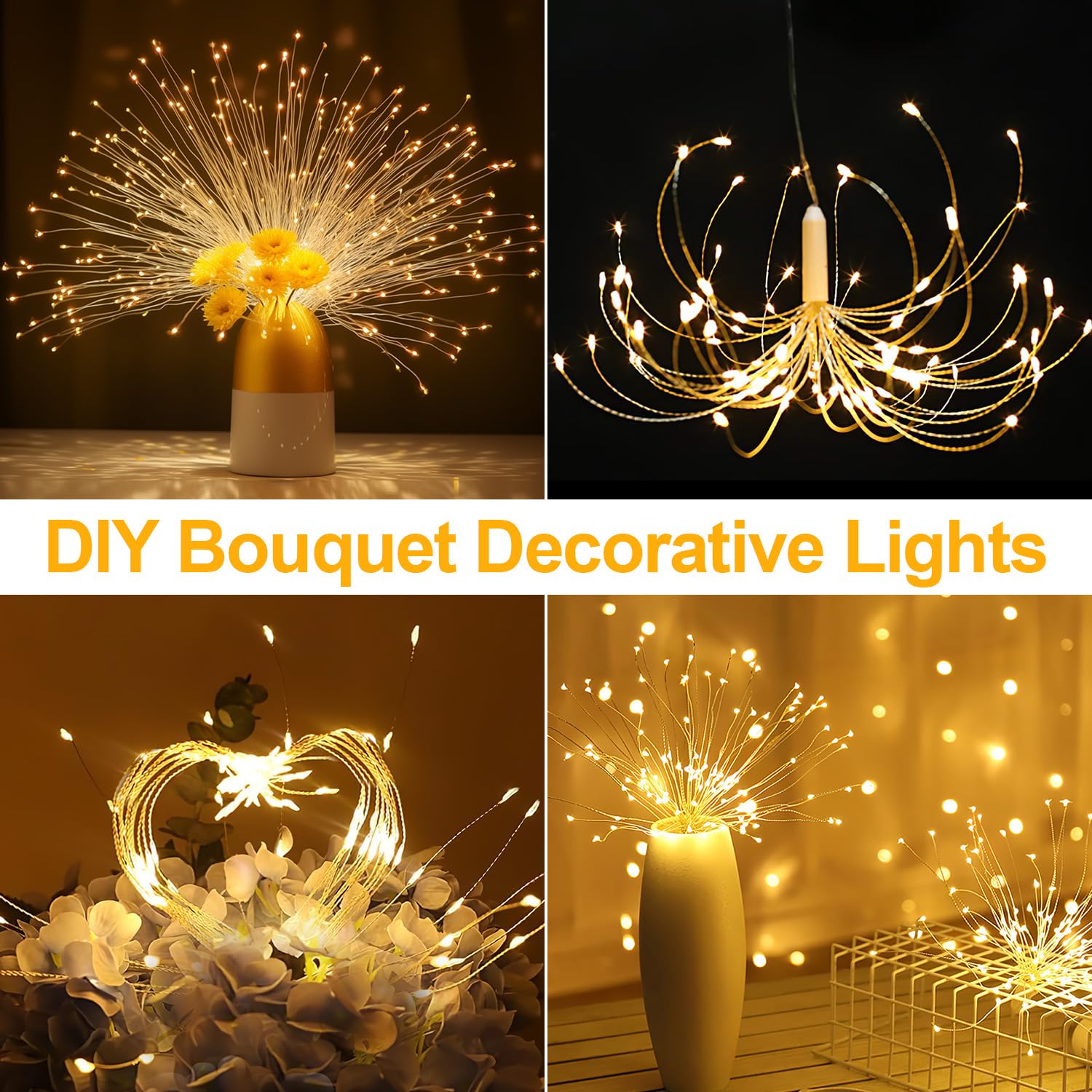 KIKILIVE 4 Pack Hanging Christmas Lights, LED Copper Wire Lights Fairy String Lights, Dimmable Decorative Twinkle Lights 8 Modes Waterproof with Remote Control for Garden Wedding Party
