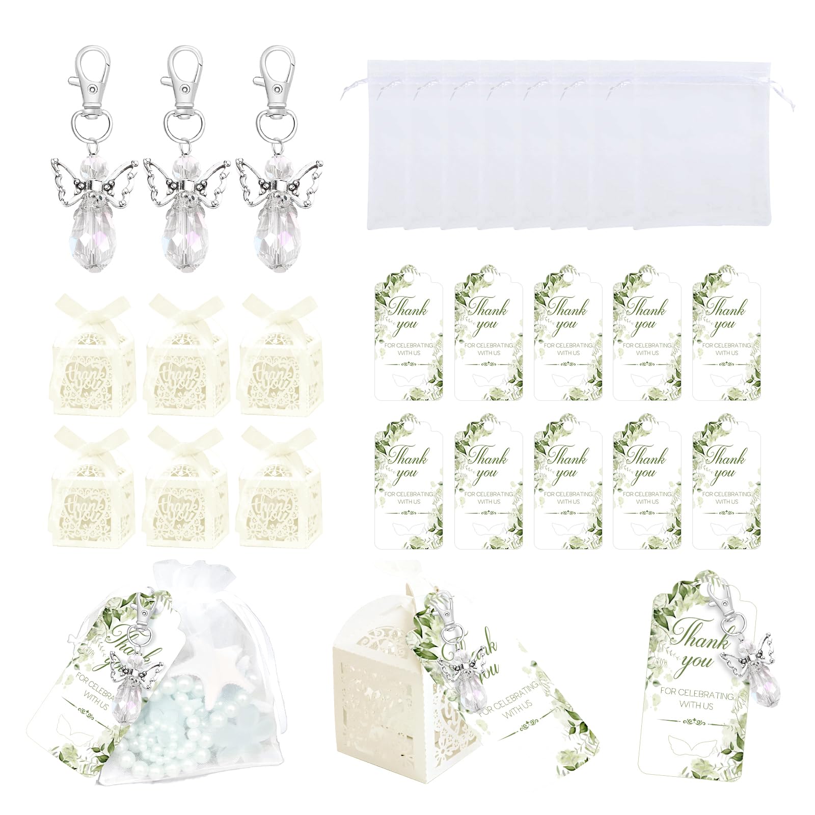 SaSbSc 30 Set Baptism Party Favors Baby Shower Gifts for Guest Memorial Angel Keychain with Thank You Tags Baptism Decoration Return Gifts for First Communion Party Baby Shower