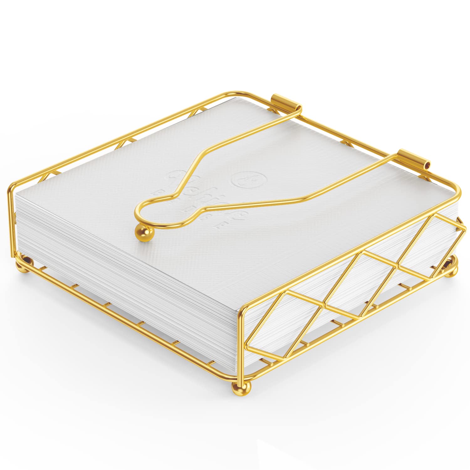 Lxmons Modern Napkin Holder for Tables, Horizontal Tissue Dispenser for Kitchen Countertop, Dining or Picnic Table DĂŠcor, Metal Paper Napkin Organizer for Restaurant, Flat Cocktail Napkin Caddy, Gold