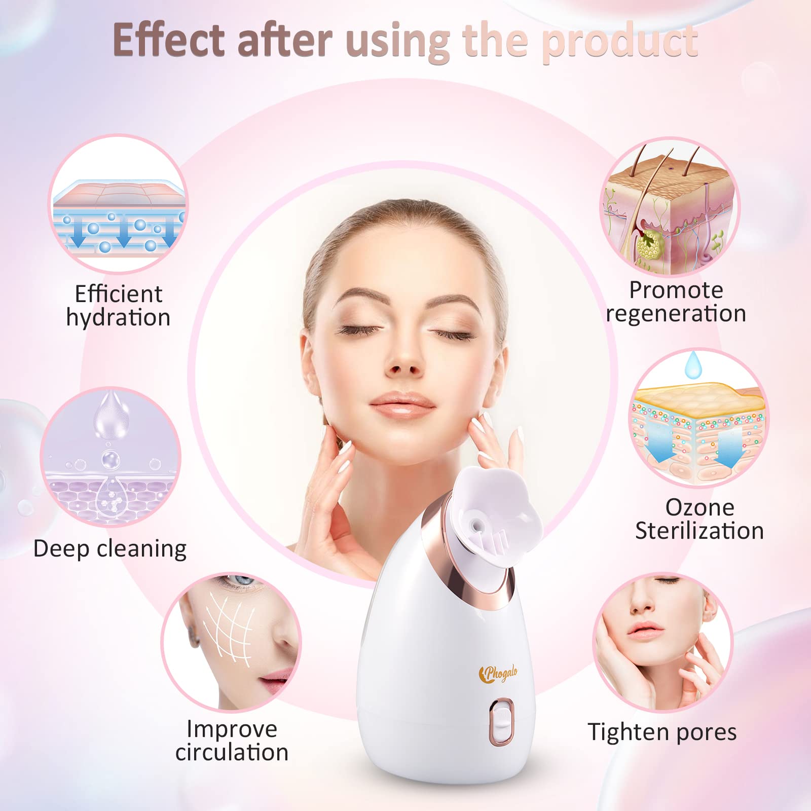 Phogalo Facial Steamer Spa Kit - Professional Nano Ionic Warm Mist for All Ages Women & Men - Pore Cleaner That Detoxifies, Cleanses and Moisturizes - Spa Quality