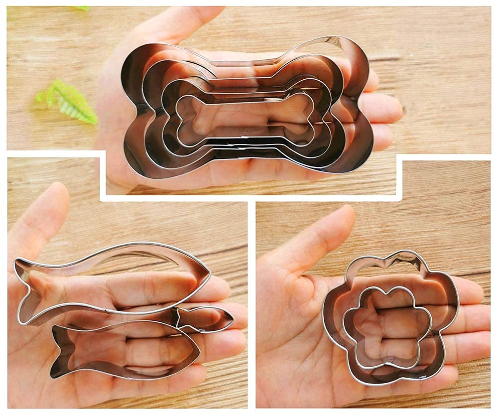 LUBTOSMN Dog Bone Cookie Cutter Set-9 Piece-Large and Mini Dog Bone Paw Fish Cookie Cutters Baking Molds for Small Large Dog Cat Treats and Dog Cat Cake Topper Decoration Took Kit