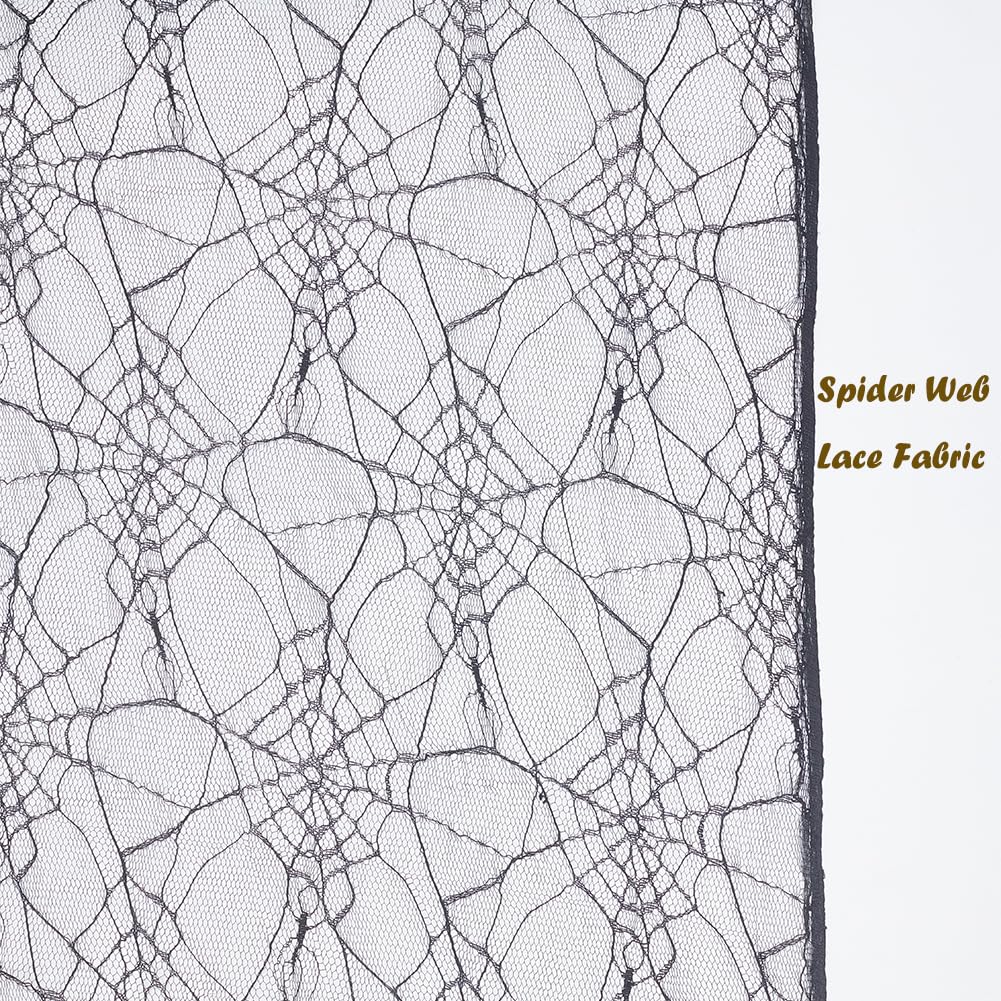 PH PandaHall 70x62 Inch Spider Web Lace Fabric, Black Lace Web Embroidered Lace Sewing Fabric Tablecloth Fabric Lace for DIY Dress Party Overlay Wedding Headwear Curtain Home Halloween Decor