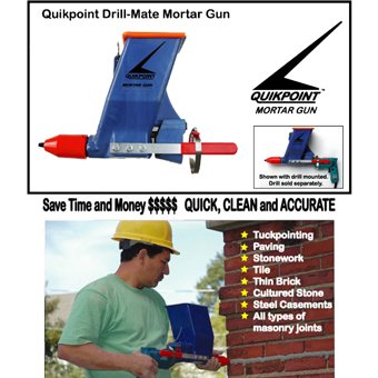 Quickpoint Mortar Gun Drill Adaptor - Perfect For tuckpointing, brick work, stone work, thin brick, grouting, crack repair, and glass block