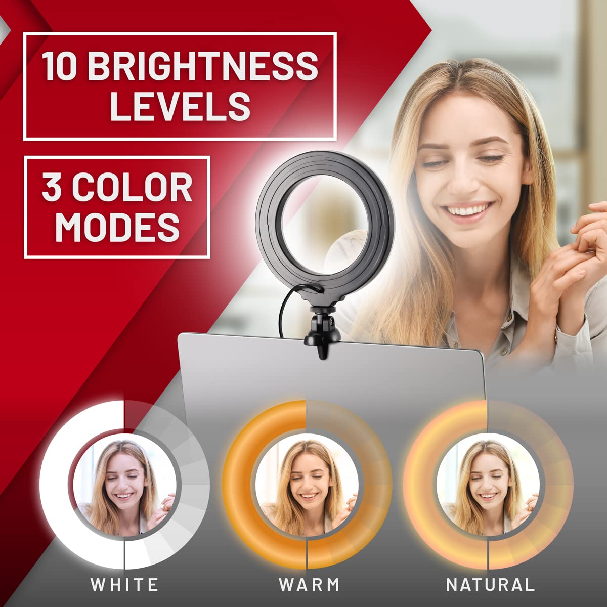 PhotoMate Video Conference Lighting - Webcam Ring Light for Computer, Laptop, MacBook, Monitor - USB-C and USB-A - Small Portable Selfie Light for Zoom Meetings and Streaming