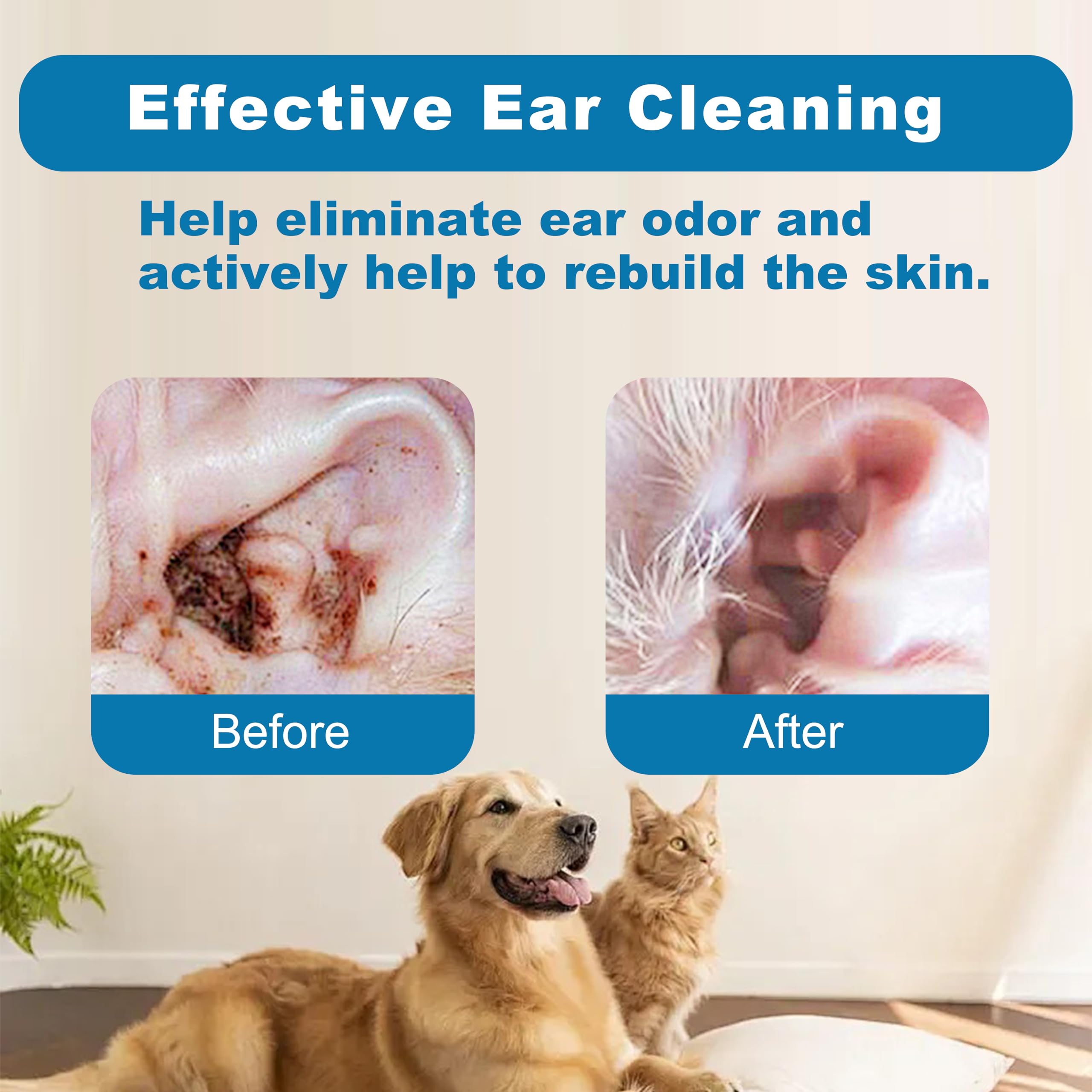 SoFednan Ear Finger Wipes,Pet Ear Cleaner Finger Wipes for Dogs and Cats,Remove Ear Wax and Dirt,Stop Smelly & Itchy Ears, Non-Irritating - Hypoallergenic (60 Count, Mint Scent)